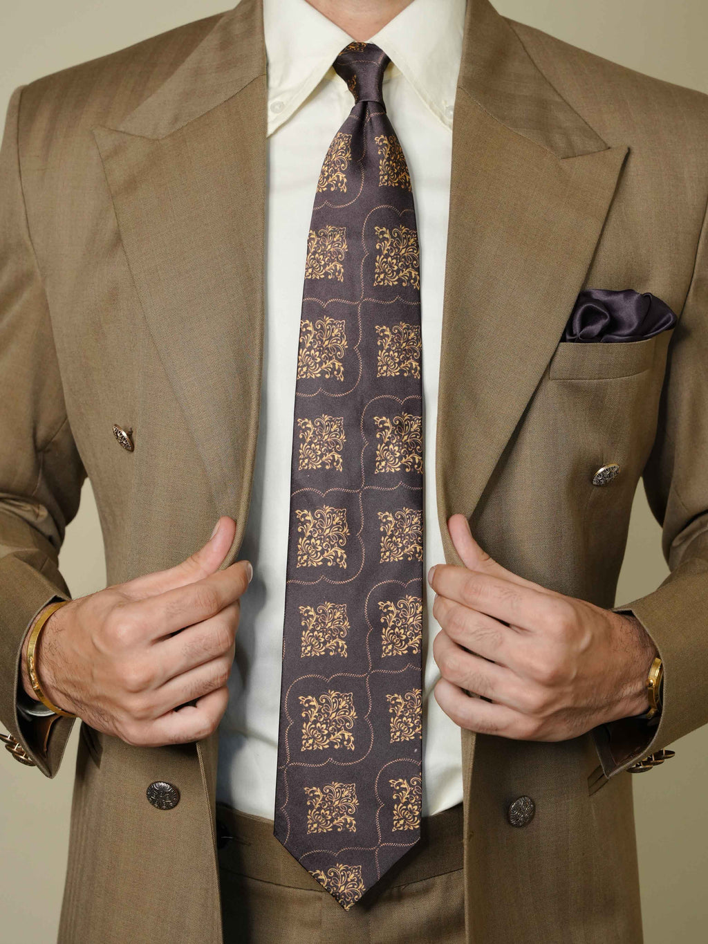 Dark Brown Vinatge Broad Tie Set – Warsan