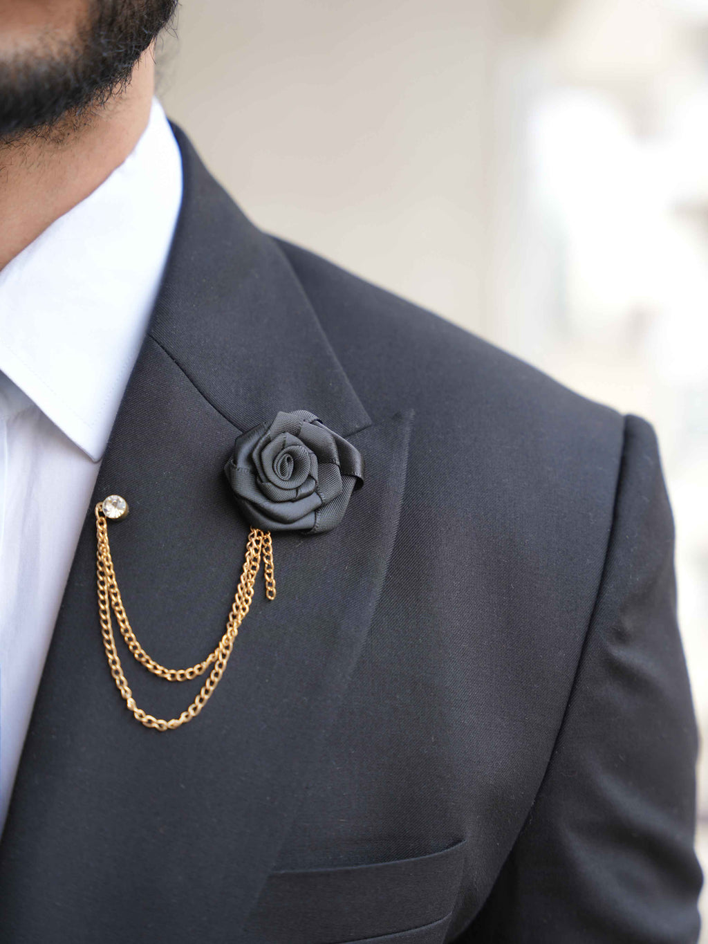 Jet Black Flower Lapel Pin – Warsan